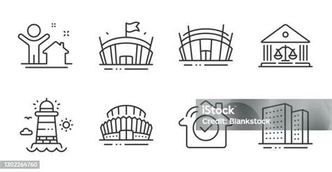 등대 새로운 집과 아레나 아이콘 세트 아레나 경기장 건물 및 스포츠 경기장 표지판 벡터 Championship에 대한 스톡 벡터 아트 및 기타 이미지 Istock