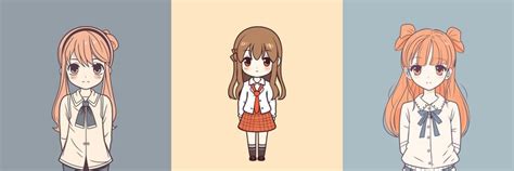 귀여운 카와이 소녀 Chibi 만화 일러스트 레이션 프리미엄 벡터