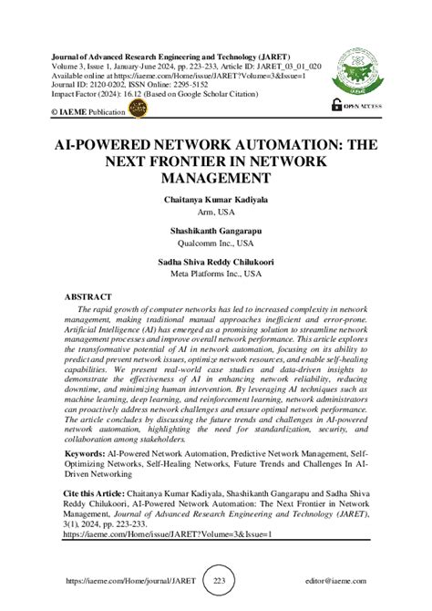 Pdf Ai Powered Network Automation The Next Frontier In Network Management