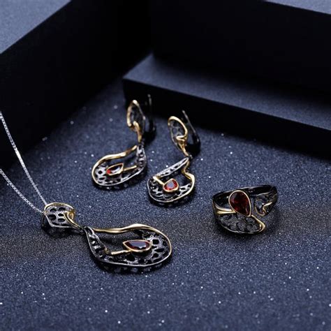 Natural Red Garnet Gemstones Handmade Jewelry Set Muduh Collection