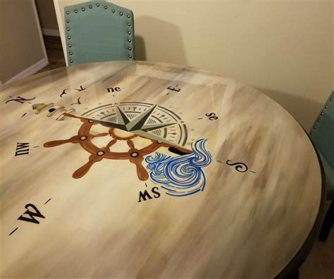 Nautical Compass Handpainted Upcycled Table Upcycle Table Diy