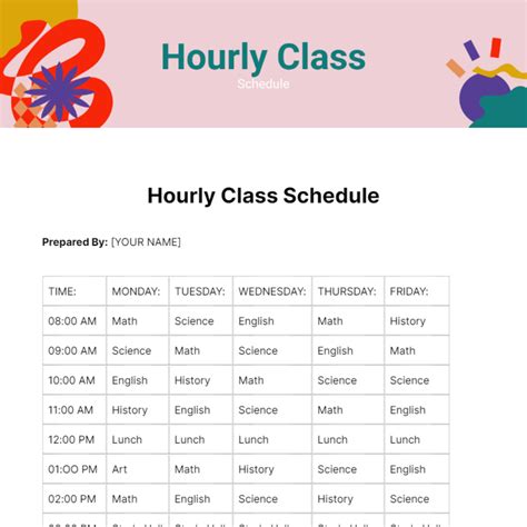 Free Hourly Class Schedule Template To Edit Online