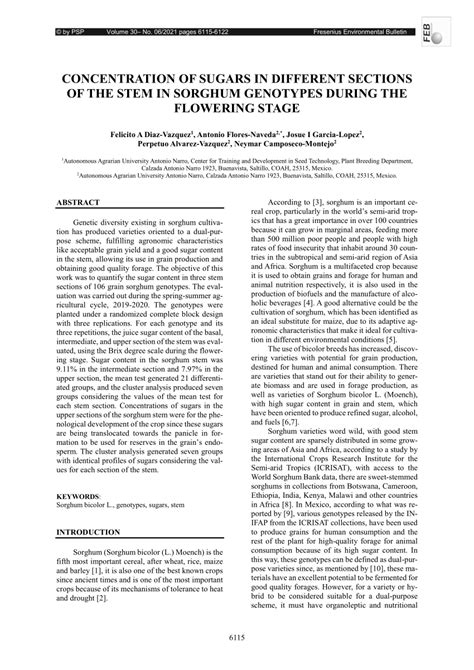 Pdf Concentration Of Sugars In Different Sections Of The Stem In