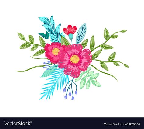 Flower Bouquet Drawing By Color Pencils Royalty Free Vector