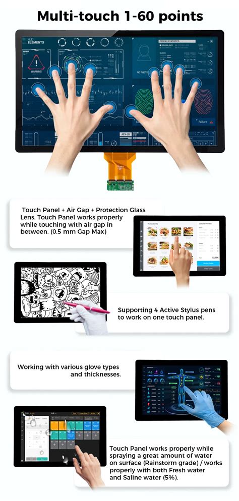 Customized Size Inch Multi Touch Points Waterproof Ilitek Pcap Usb Capacitive Lcd Touch