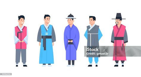 한국 전통 옷 입고 고 대 의상 고립 된 아시아 드레스 개념 남자의 설정 고대의에 대한 스톡 벡터 아트 및 기타 이미지