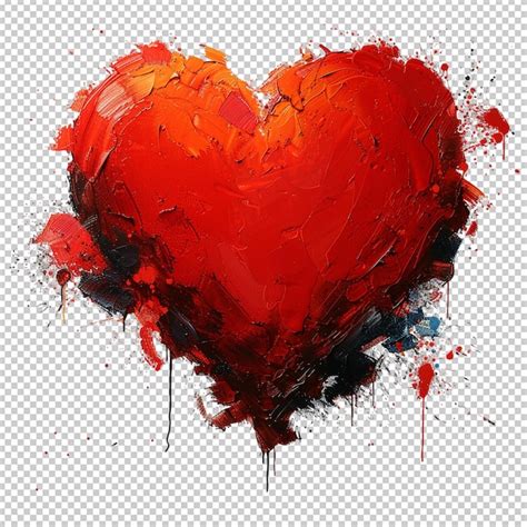 PNG Red Paint Splattered Heart Premium AI Generated PSD