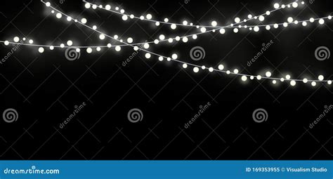 White String Christmas Lights In Black Background For Decoration And Abstract Holiday Background