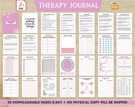 Therapy Journal Workbook Worksheets Mental Health Anxiety Etsy