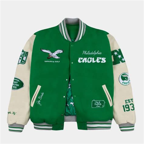 Philadelphia Eagles Green And White Throwback Jacket With Leather