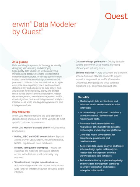 erwin data modeler datasheet 147769 pdf databases metadata