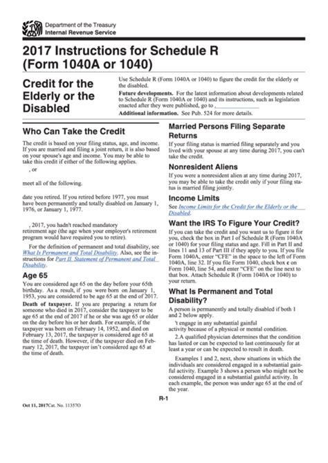 Instructions For Schedule R Form 1040a Or 1040 Credit For The