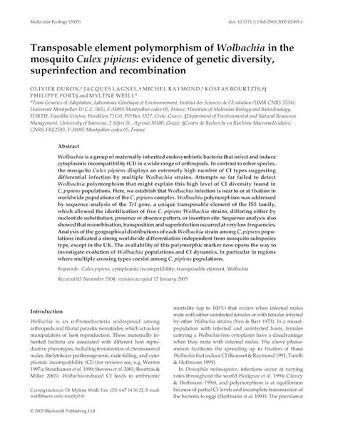 Pdf Transposable Element Polymorphism Of Wolbachia …wolbachia Is A