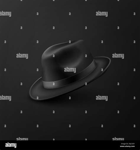 Vector 3d Realistic Black Vintage Classic Gentleman Black Hat Cap Icon