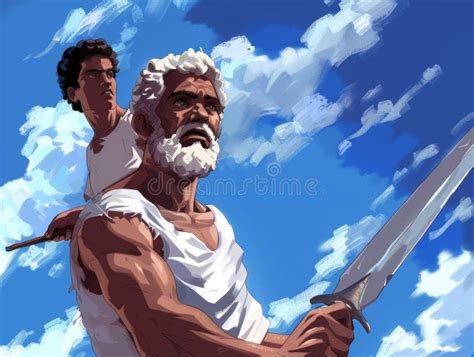 Older Man Abraham Holds A Sword Aloft As He Prepares To Sacrifice His