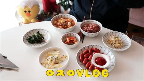 Vlog 보글보글 참치 김치찌개에 반찬 가득🍲나도네집 놀러간 날 ️자취생 브이로그집밥야채곱창볶음짜르보나라로제함박스테이크소고기김밥딸기케이크🍰 Eng Sub