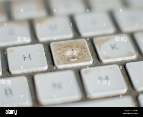 Very Dirty White Wireless Computer Keyboard With Button J In Focus Stock Photo Alamy