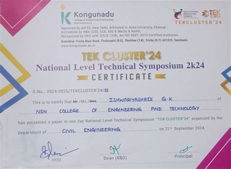 Ishwariyashree Gk On Linkedin Kongunadu College Of Engineering