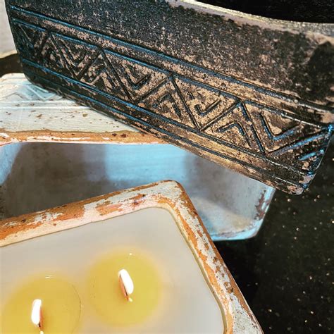 Hand Made Pottery Aztec Rectangle 3 Wick Candle Soul Fire Candle Company