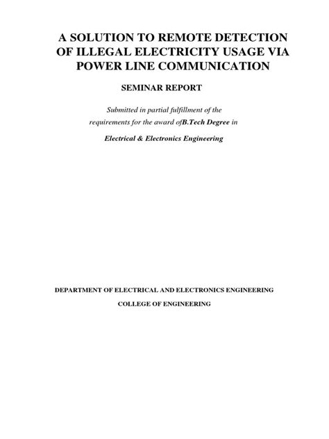 A Solution For Remote Detection Of Illegal Electricity Usage Via Power Line Communication