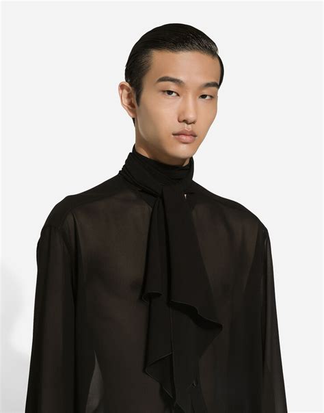 Oversize Silk Shirt With Pussy Bow In Black For Men Dolceandgabbana®