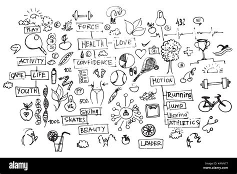Health Doodles Healthy Elements Isolated On White Background Stock