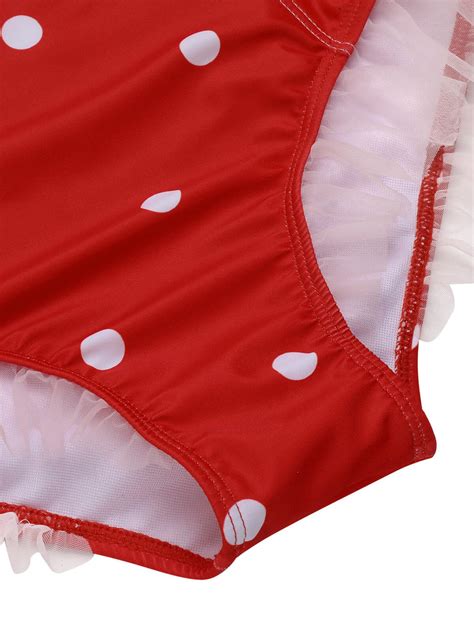 Red 1950s Mesh Polka Dot Swimsuit Retro Stage