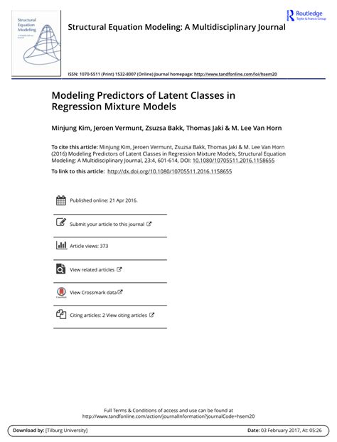 Pdf Modeling Predictors Of Latent Classes In Regression Mixture Models