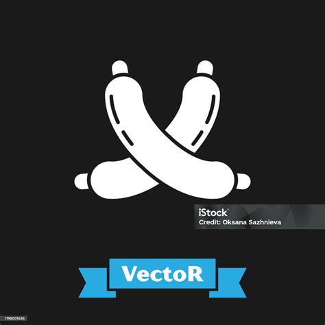 검은 색 배경에 고립 된 흰색 교차 소시지 아이콘입니다 구운 소시지와 아로마 사인 벡터 일러스트레이션 고기에 대한 스톡 벡터 아트 및 기타 이미지 Istock