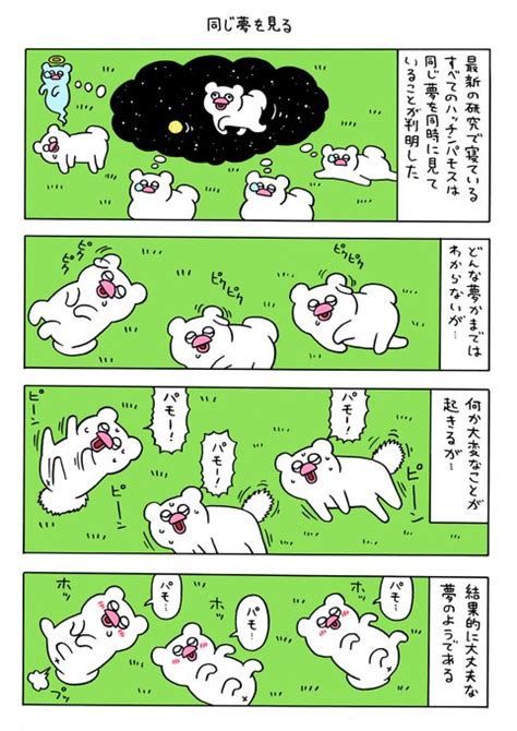 絶滅寸前の動物ハッチンパモス「同じ夢を見る」 ハッチンパモスのスタ キューライス さんのマンガ ツイコミ仮