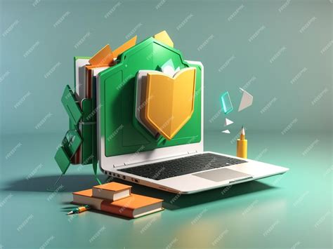 Secured Computing 3d Laptop With Green Check Mark Shield Opened