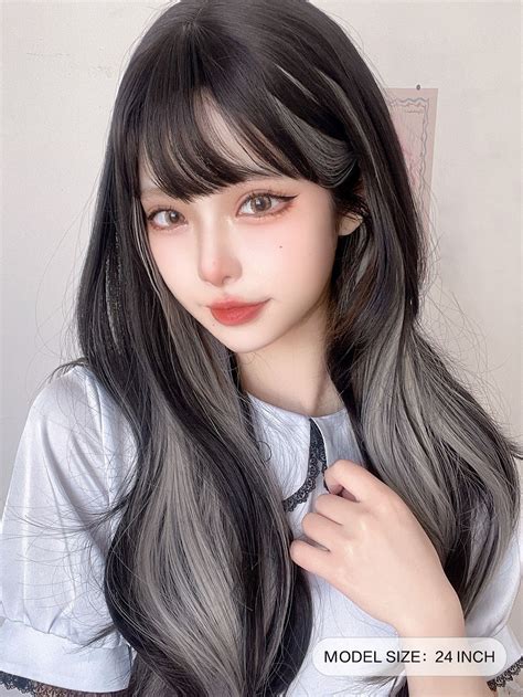 Two Tone Long Straight Synthetic Wig With Bangs Wigs With Bangs Long
