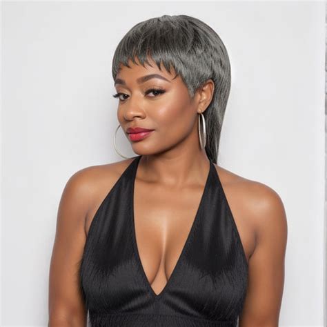 Limited Design Salt And Pepper Mullet Wig Pixie Cut Bangs 70s 80s Huma