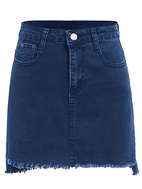 Trendy Frayed Hem Bodycon Denim Skirt