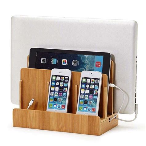 Bamboo Wood Multi Cell Ipad Storage Rack Mobile Phone Holder Rainjo