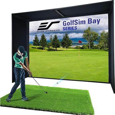 Elite Screens Golf Simulator Impact Screen 10x10 Ft Enclosed Hitting Bay For