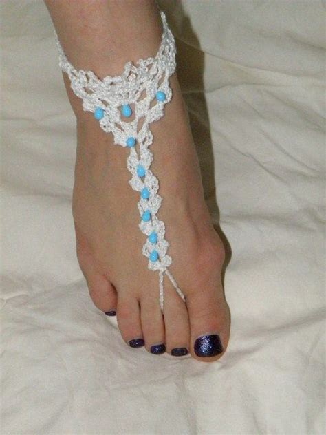 Handmade Crocheted Turquoise Beaded Barefoot Sandal Bare Foot Sandals