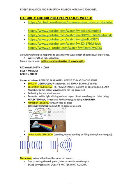 Psychology Sensation And Perception Notes Psy297 Psychology