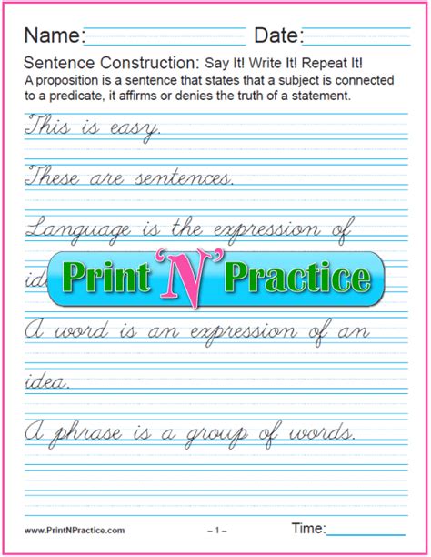20 Simple Cursive Sentences ⭐ Easy Grammar Worksheets Practice