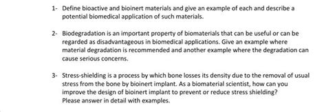Solved 1 Define Bioactive And Bioinert Materials And Give