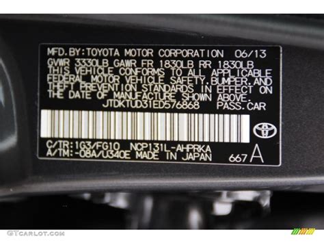 2014 Yaris Color Code 1g3 For Magnetic Gray Metallic Photo 96604340