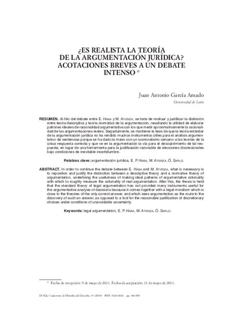 Pdf ¿es Realista La Teoría De La Argumentación Jurídica Acotaciones
