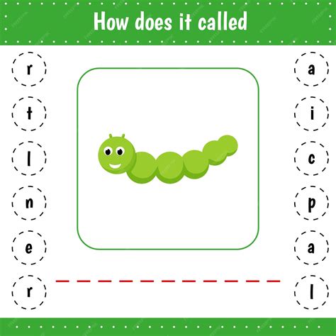 아이들을 위한 교육용 워크시트 놓친 편지 추가 Caterpillar 프리미엄 벡터