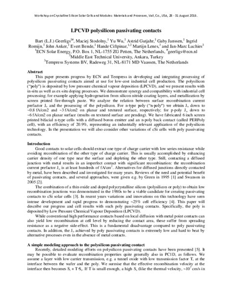 Pdf Lpcvd Polysilicon Passivating Contacts