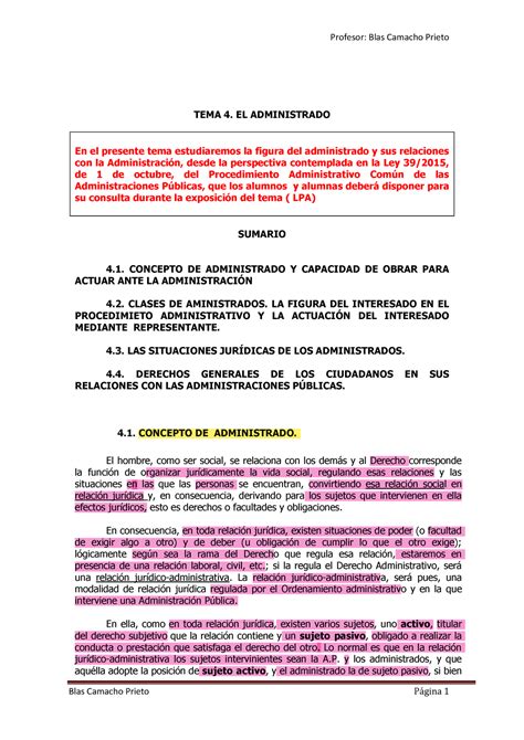 Tema 4 Tema 4 Derecho Administrativo Tema 4 El Administrado En El