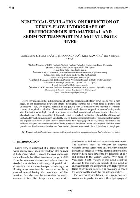 Pdf Numerical Simulation On Prediction Of Debris Flow Hydrograph Of