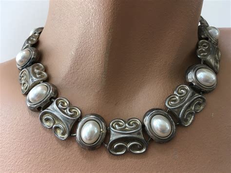 Ionic Scroll Necklace Textured Scrolls And Pearl Cabochon Etsy