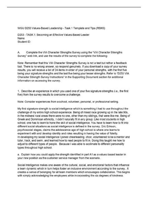 Wgu D253 Task 1 Rsm3 Becoming An Effective Values Based Leader 2025 Update With Complete