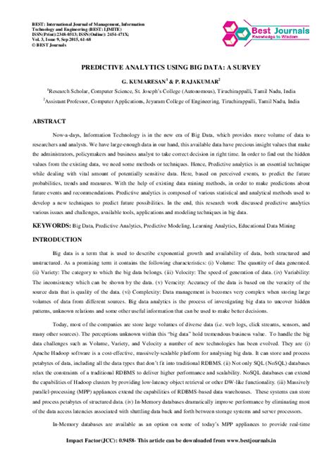 pdf predictive analytics using big data a survey