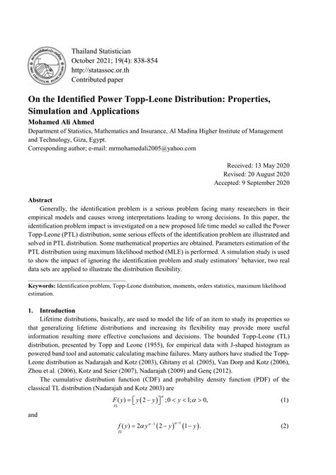 Pdf On The Identified Power Topp Leone Distribution Properties Simulation And Applications